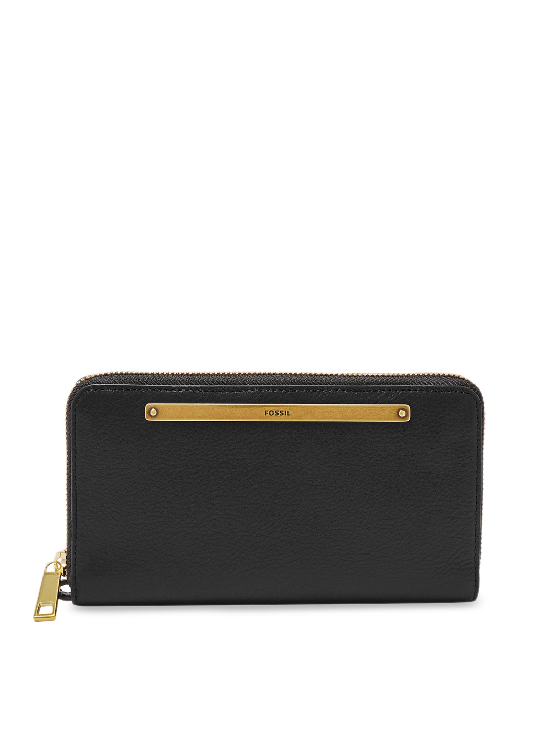 Buy Fossil Women Black Solid Leather Zip Around Wallet - Wallets for ...