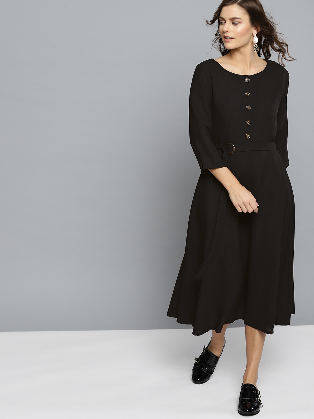 Buy Carlton London Women Black Solid A Line Dress - Dresses for Women ...