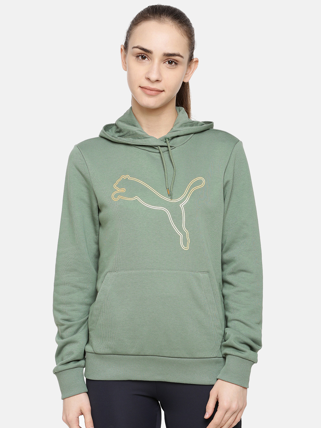 Buy Puma Women Olive Green Printed Hooded Sweatshirt - Sweatshirts for ...