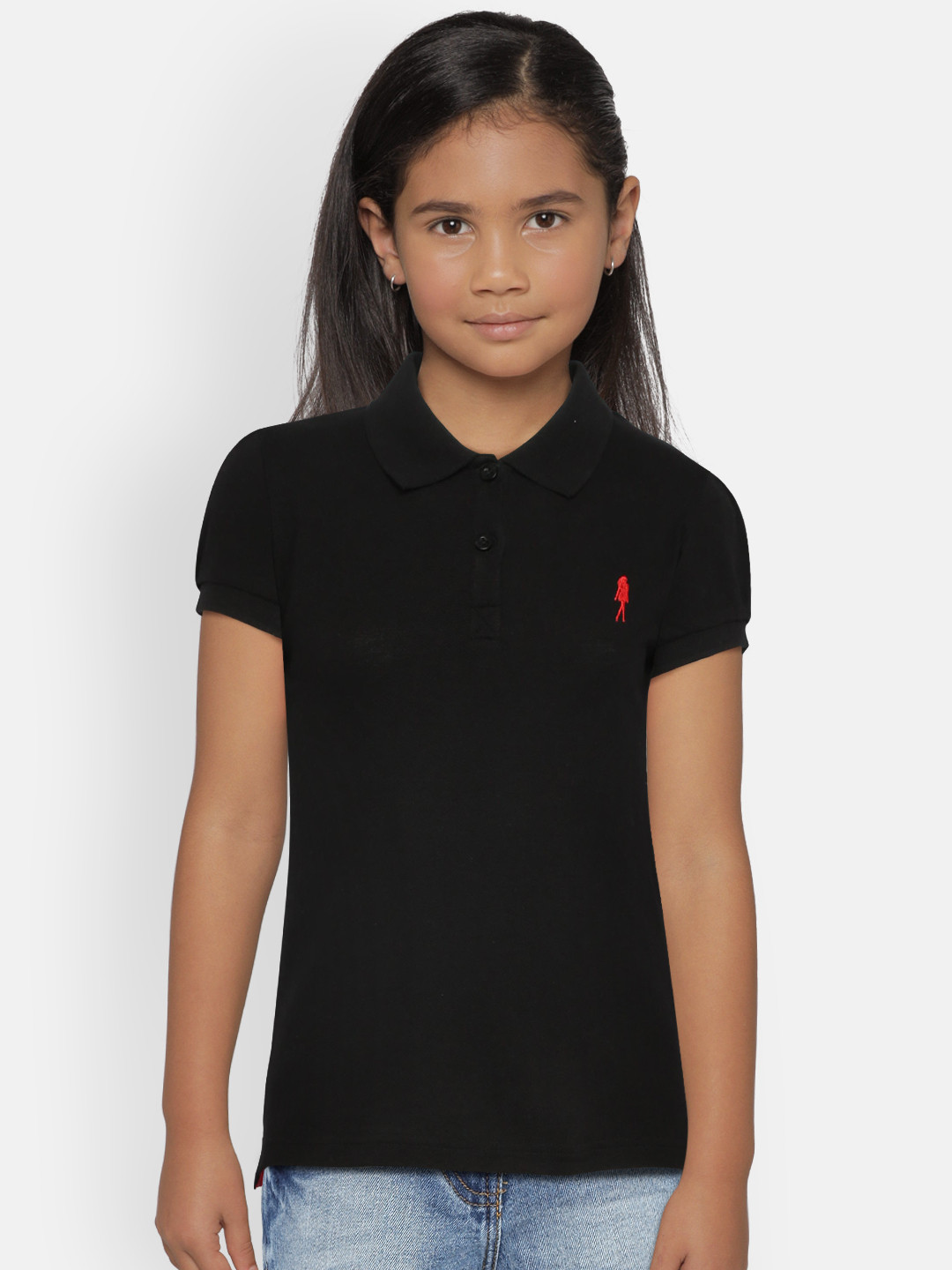 Buy Zalza Girls Black Solid Polo Collar T Shirt - Tshirts for Girls ...