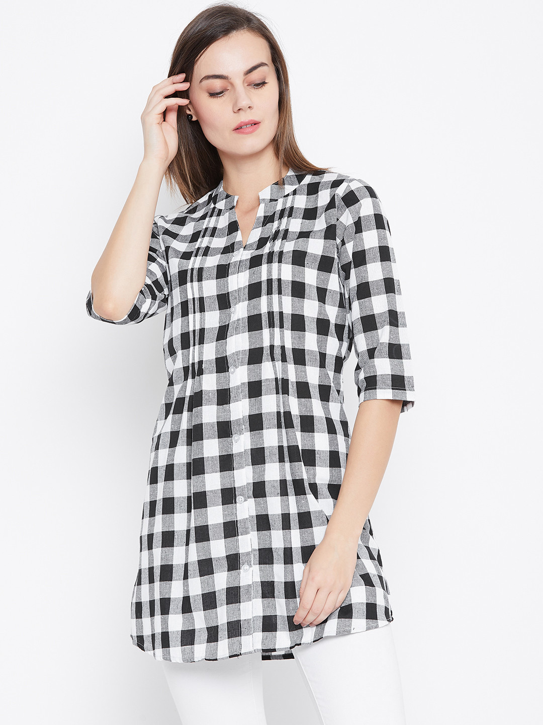 Buy One Femme Women Black & White Checked Tunic - Tunics for Women ...