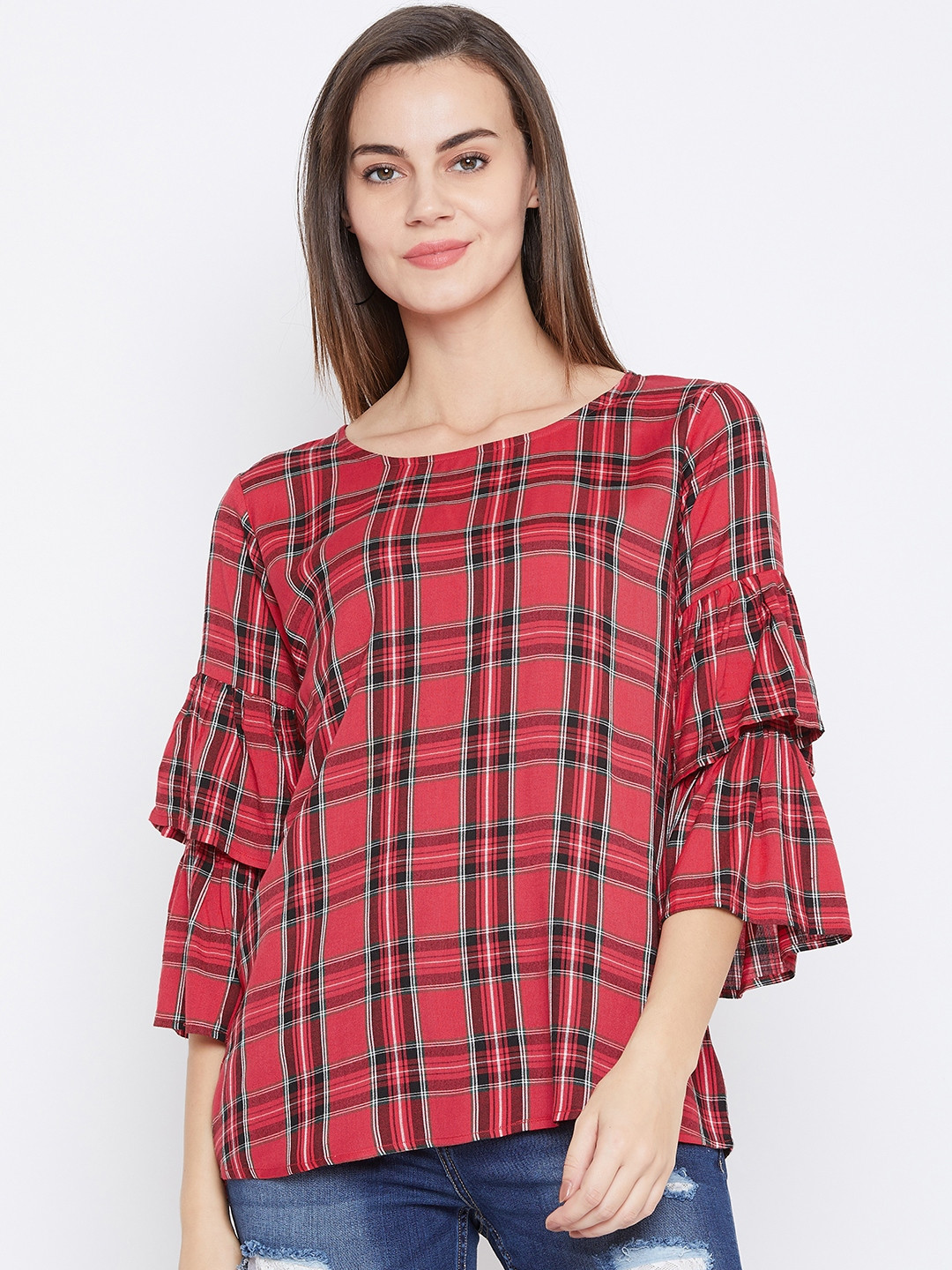 Buy One Femme Women Red & Black Checked Top - Tops for Women 10745374 ...