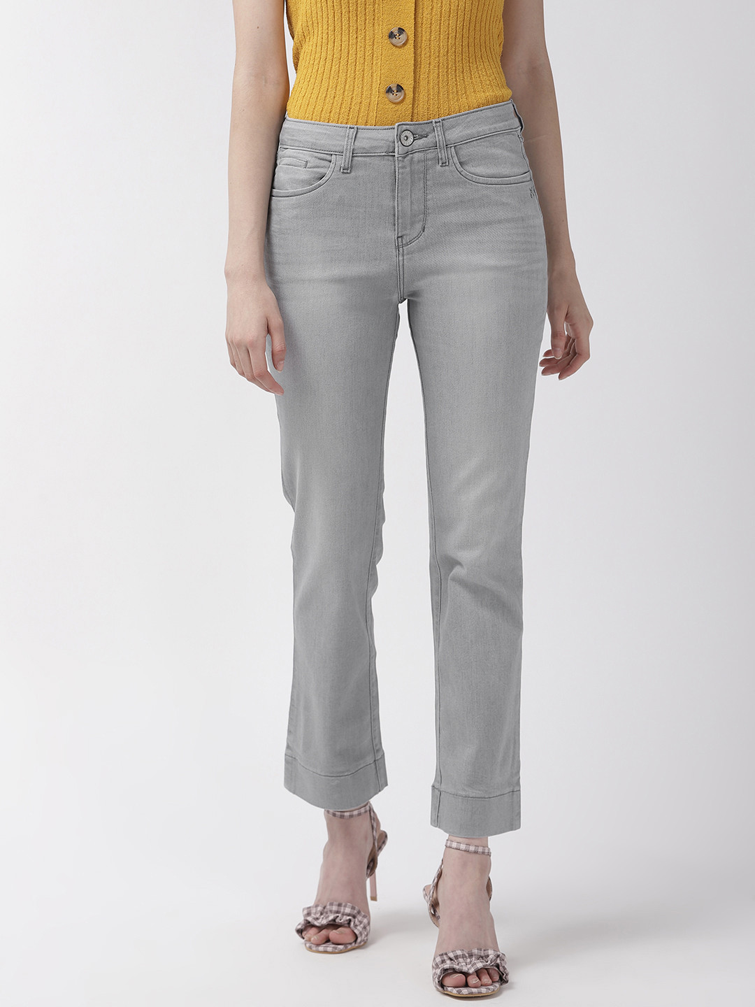 Buy Xpose Women Grey Bootcut High Rise Clean Look Stretchable Jeans ...