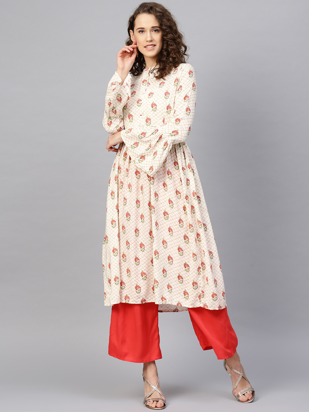 Buy RARE ROOTS Women Off White & Red Printed A Line Kurta - Kurtas for ...