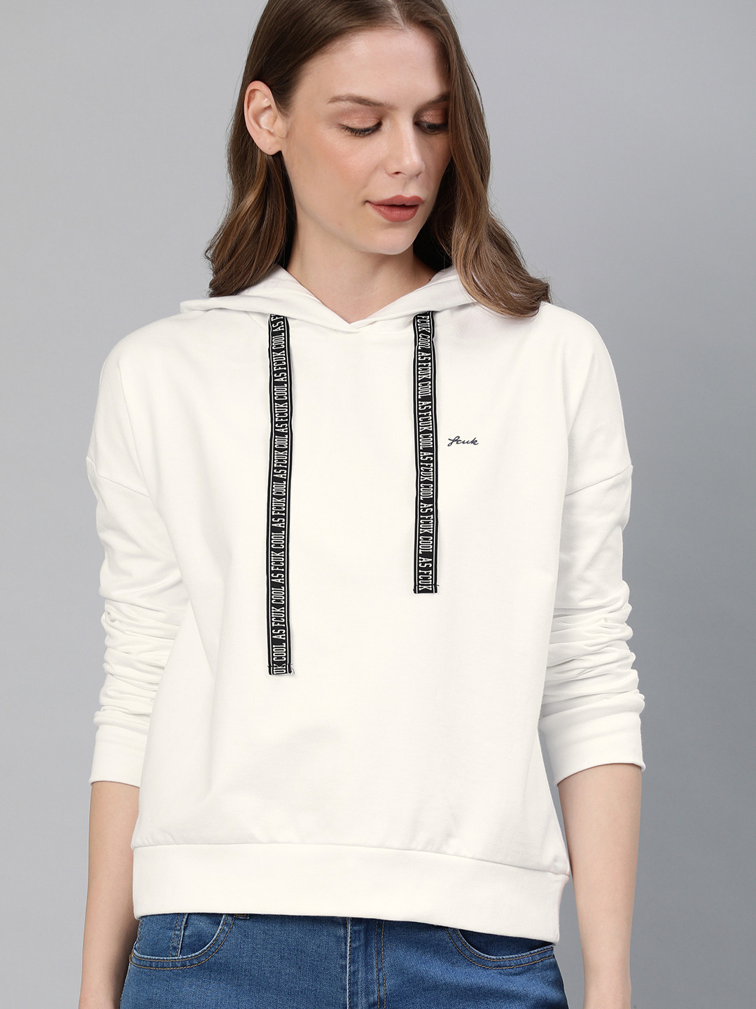 Buy French Connection Women White Solid Hooded Sweatshirt - Sweatshirts ...