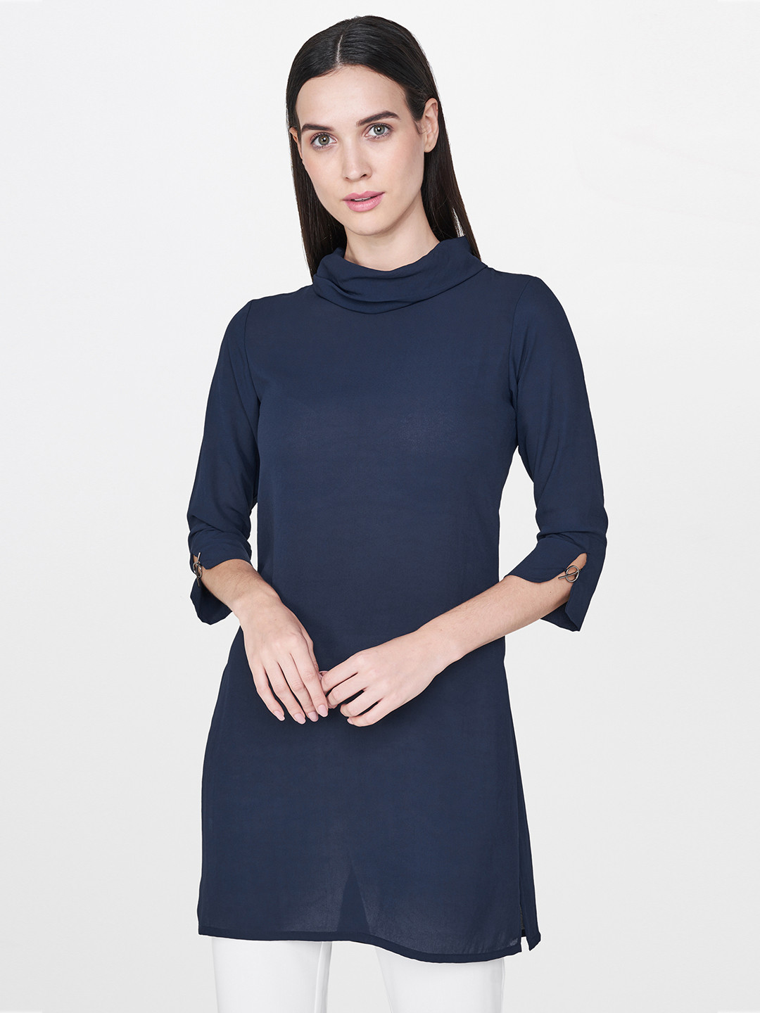 Buy AND Women Navy Blue Solid Tunic - Tunics for Women 10761026 | Myntra