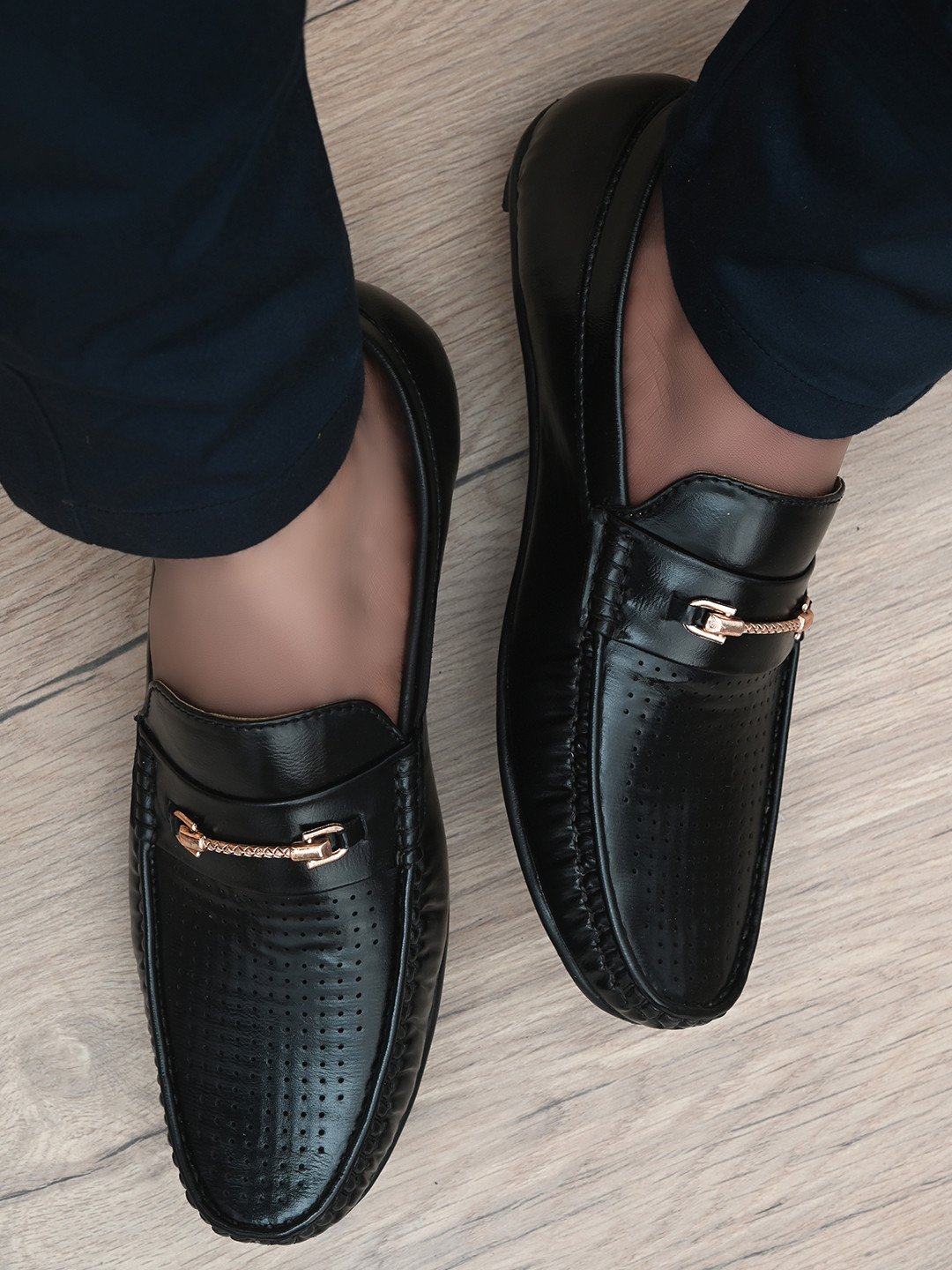 Buy Prolific Men Black Perforated Formal Loafers - Formal Shoes for Men ...