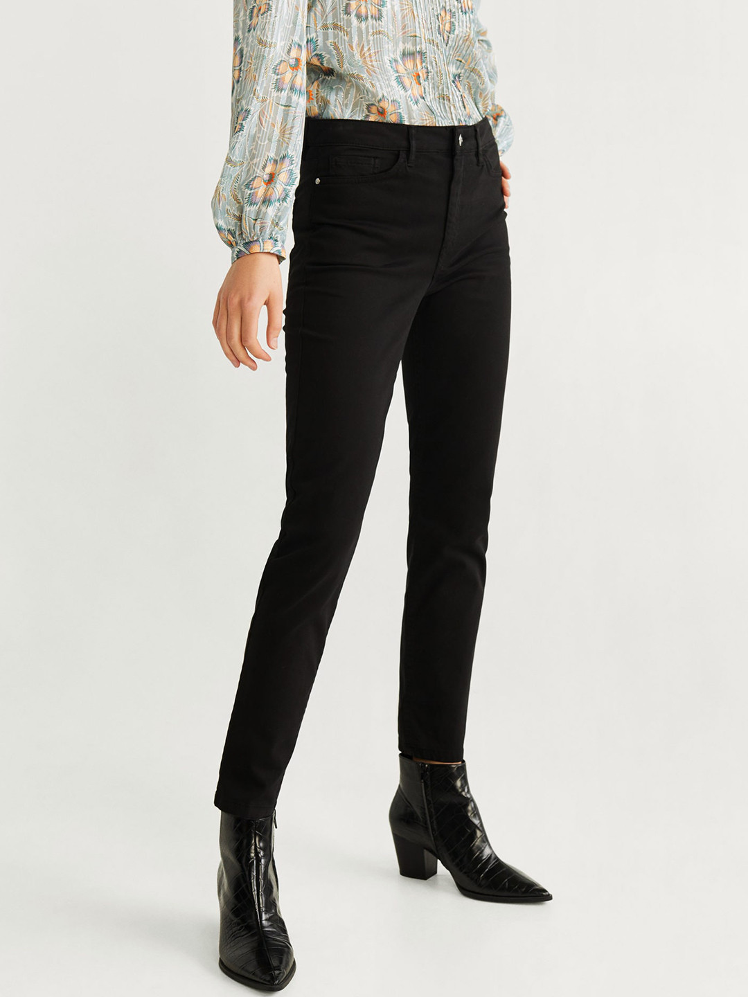 Buy MANGO Women Black Solid Cropped Regular Trousers - Trousers for ...