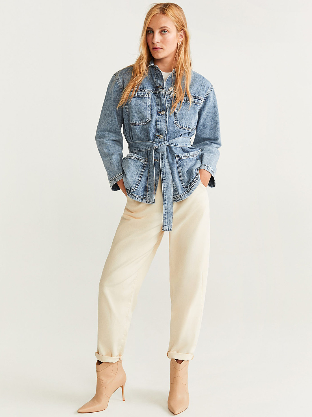 Buy MANGO Women Blue Acid Washed Denim Jacket - Jackets for Women ...