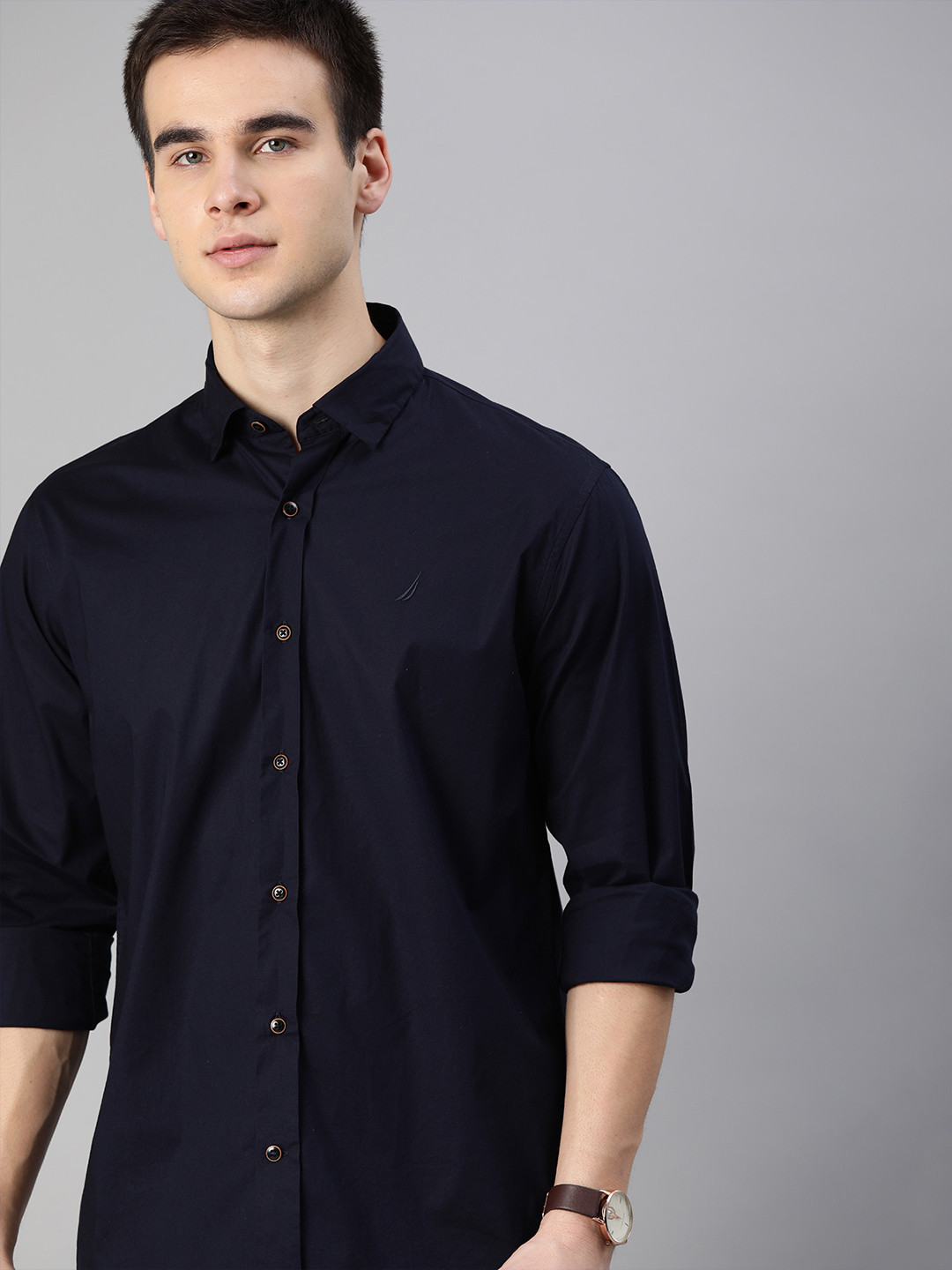 Buy Nautica Men Navy Blue Regular Fit Solid Casual Shirt - Shirts for ...