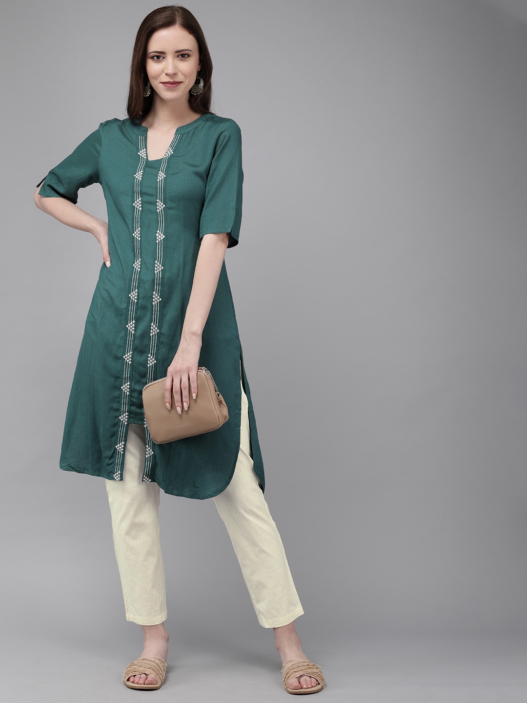 Buy Anouk Women Green & Off White Embroidered Kurta With Trousers ... Buy Anouk Women Green & Off White Embroidered Kurta With Trousers ...