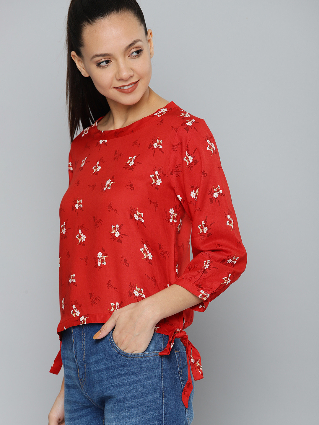 Buy HERE&NOW Women Red Floral Print Top - Tops for Women 10780924 | Myntra