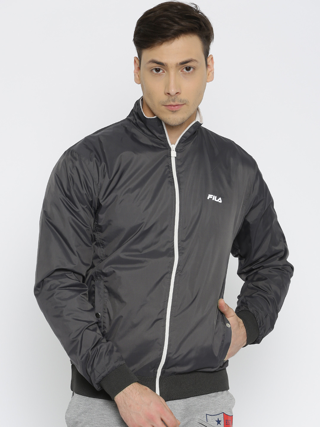 Buy FILA Charcoal Grey Bomber Jacket - Jackets for Men 1080874 | Myntra