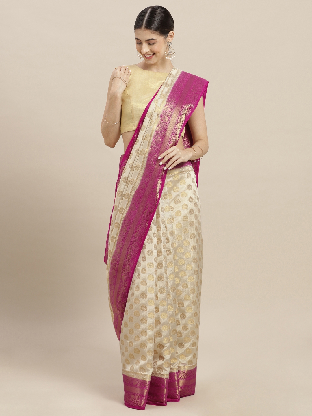 Buy Soch Cream Coloured & Gold Toned Art Silk Woven Design Saree ... Buy Soch Cream Coloured & Gold Toned Art Silk Woven Design Saree ...