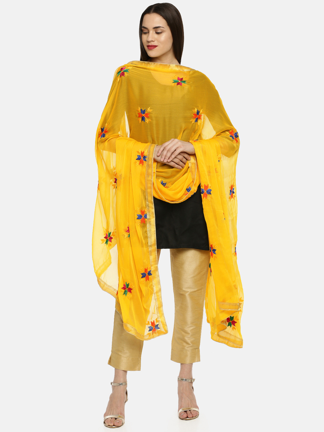 Buy WEAVERS VILLA Yellow Embroidered Dupatta - Dupatta for Women ...