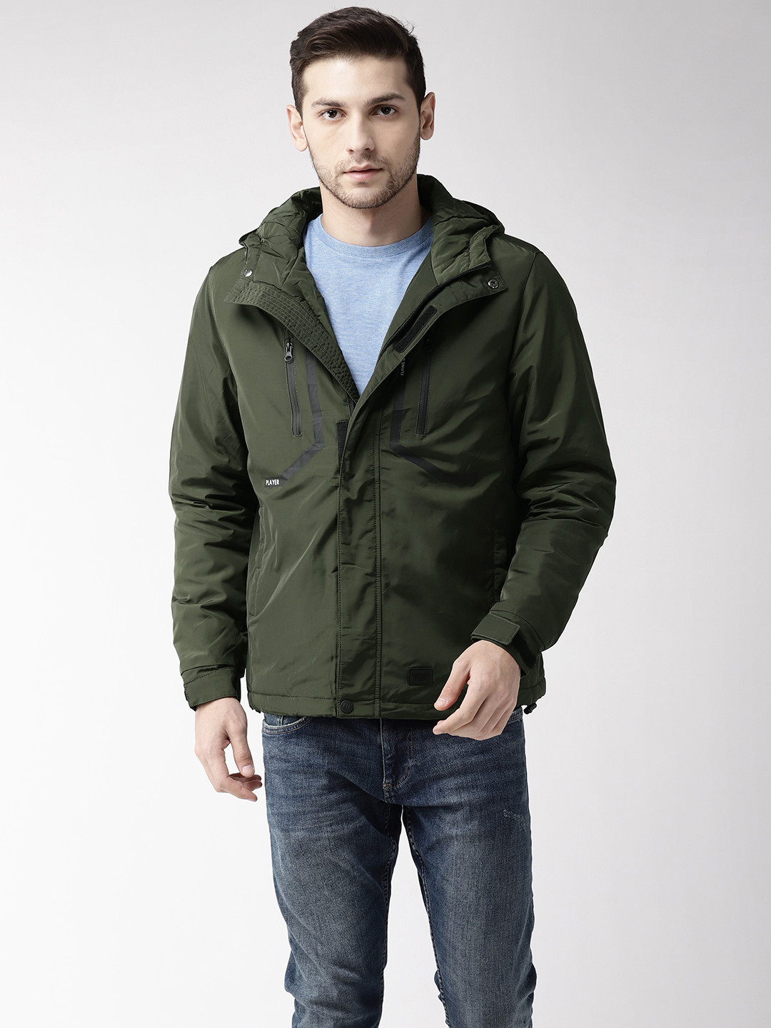 Buy Flying Machine Men Olive Green Solid Padded Hooded Jacket - Jackets ...
