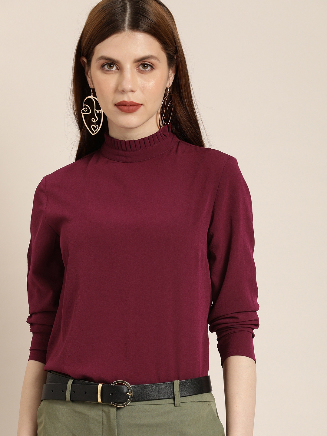 Buy Her By Invictus Maroon High Neck Top Tops For Women 10821318 Myntra