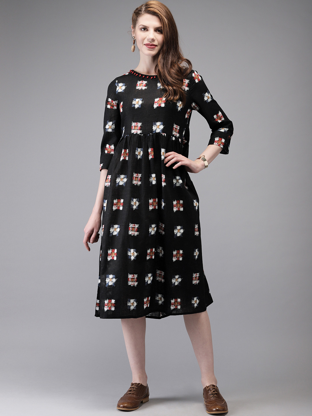 Buy Anouk Women Black & White Printed A Line Fusion Kurta - Kurtas for ...