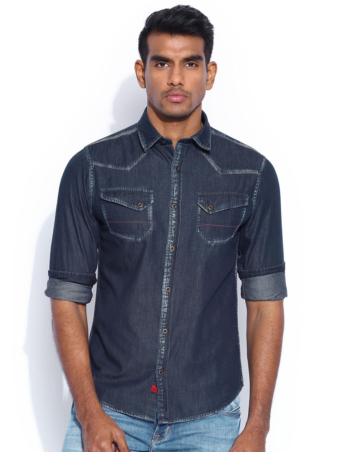 Buy Sin Navy Slim Fit Denim Casual Shirt - Shirts for Men 1082675 | Myntra
