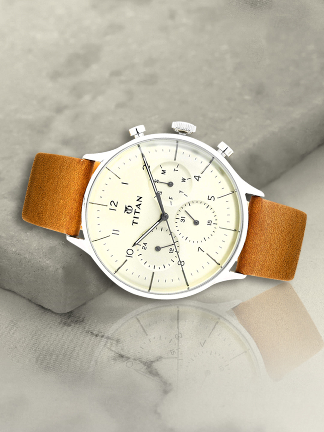 Buy Titan Men Cream Coloured Analogue Leather Watch 90102SL01 - Watches ...
