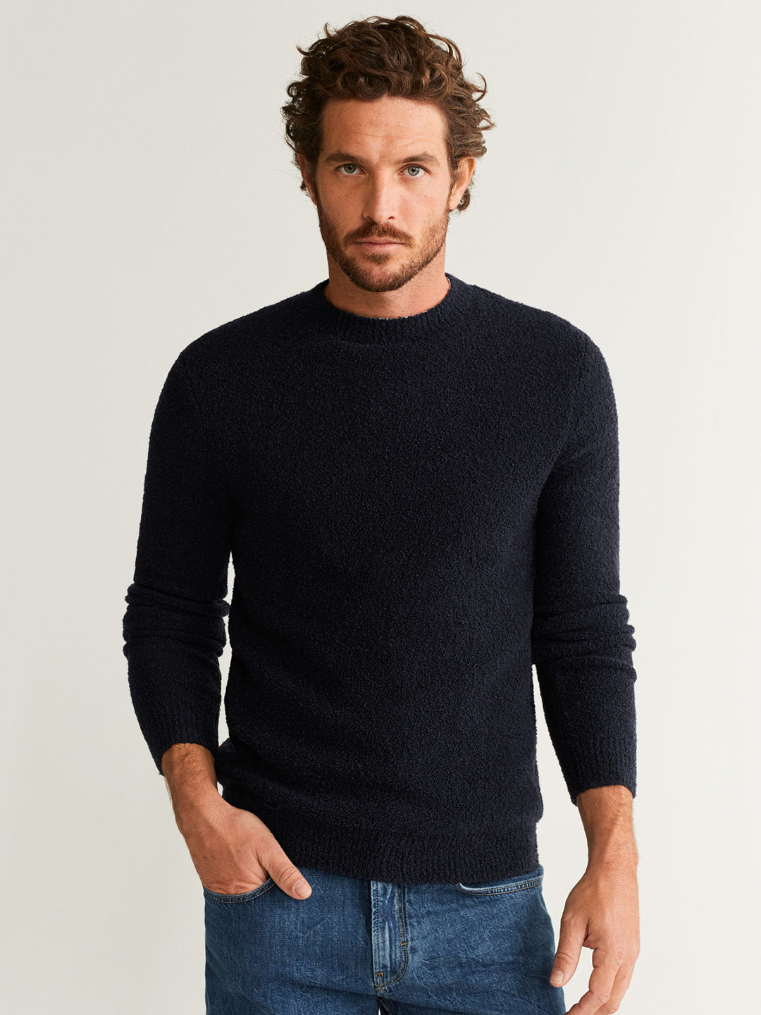 Buy MANGO MAN Navy Blue Boucle Knit Sweater - Sweaters for Men 10831338 ...