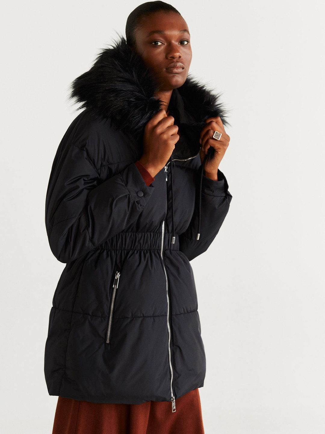 Buy MANGO Women Black Solid Longline Parka Hooded Jacket - Jackets for ...