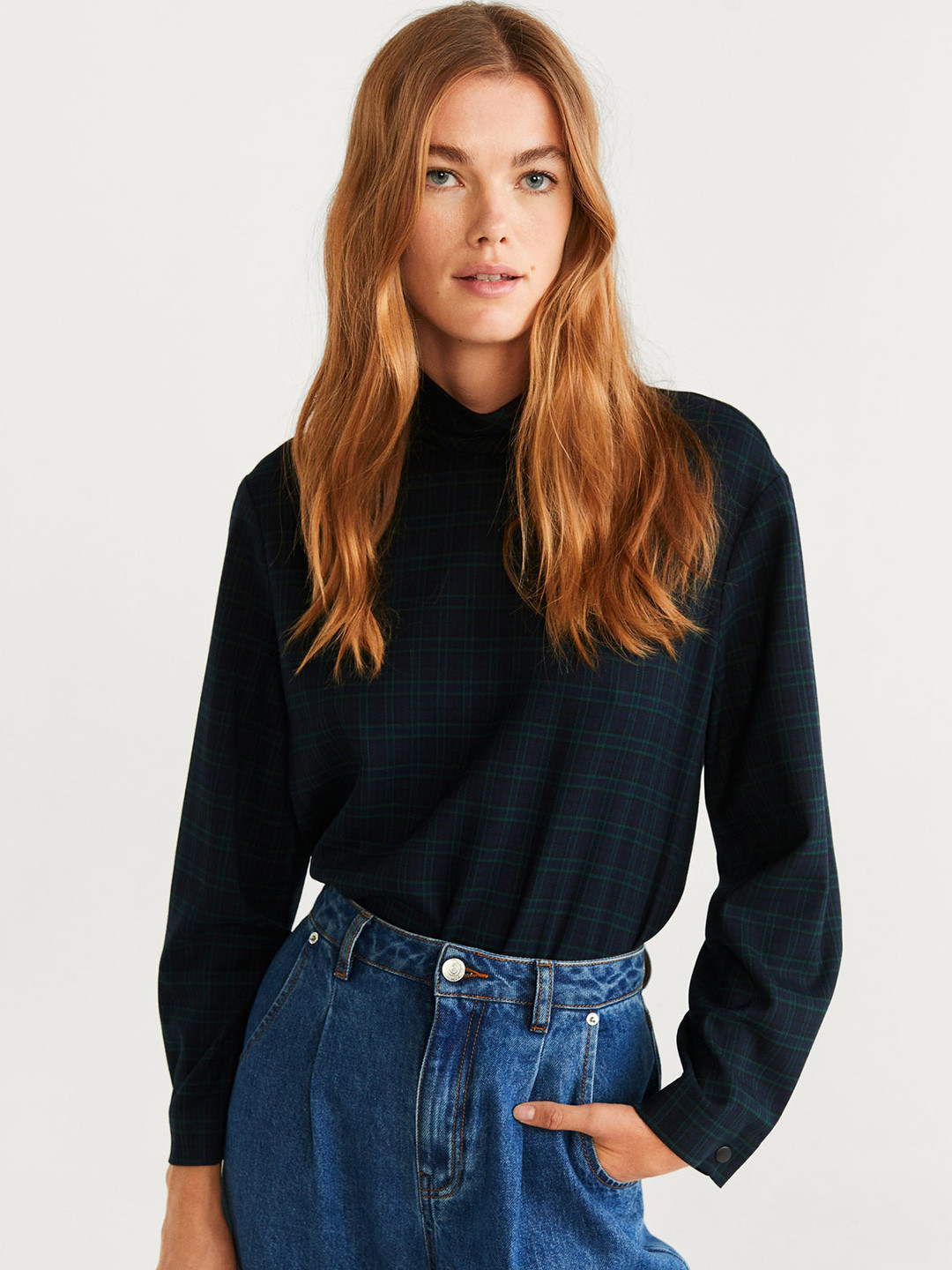Buy MANGO Women Navy Blue Checked Top - Tops for Women 10831568 | Myntra