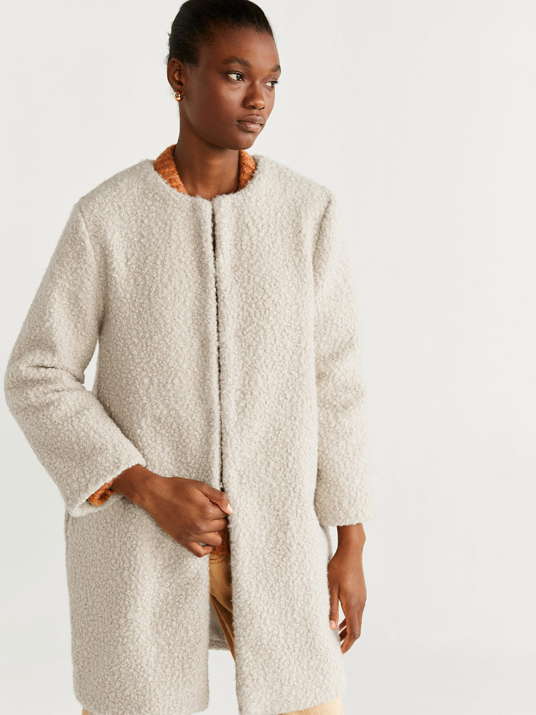 Buy MANGO Women Off White Solid Overcoat - Coats for Women 10831688 ...