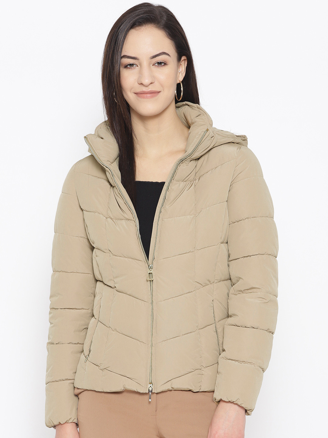 Buy Geox Women Beige Solid Lightweight Puffer Jacket - Jackets for ...