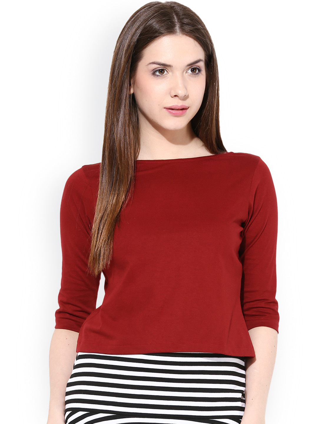 Buy Miss Chase Women Maroon Solid Pure Cotton Top - Tops for Women ...