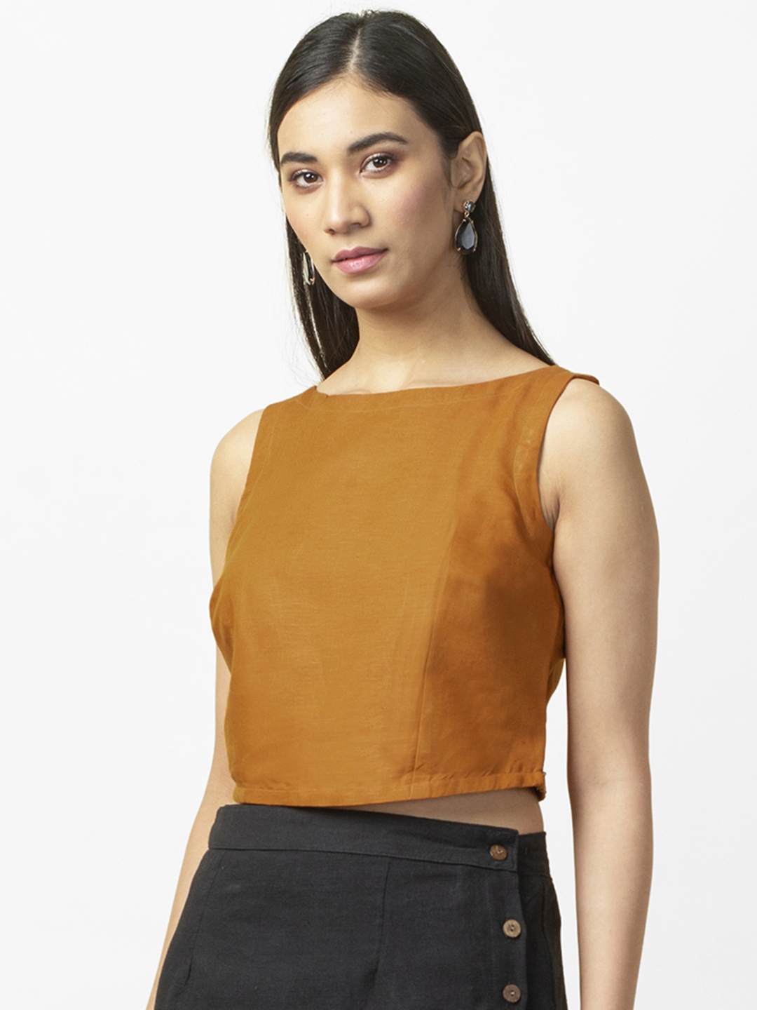 Buy Fabindia Women Rust Orange Solid Crop Top Tops For Women 10840888