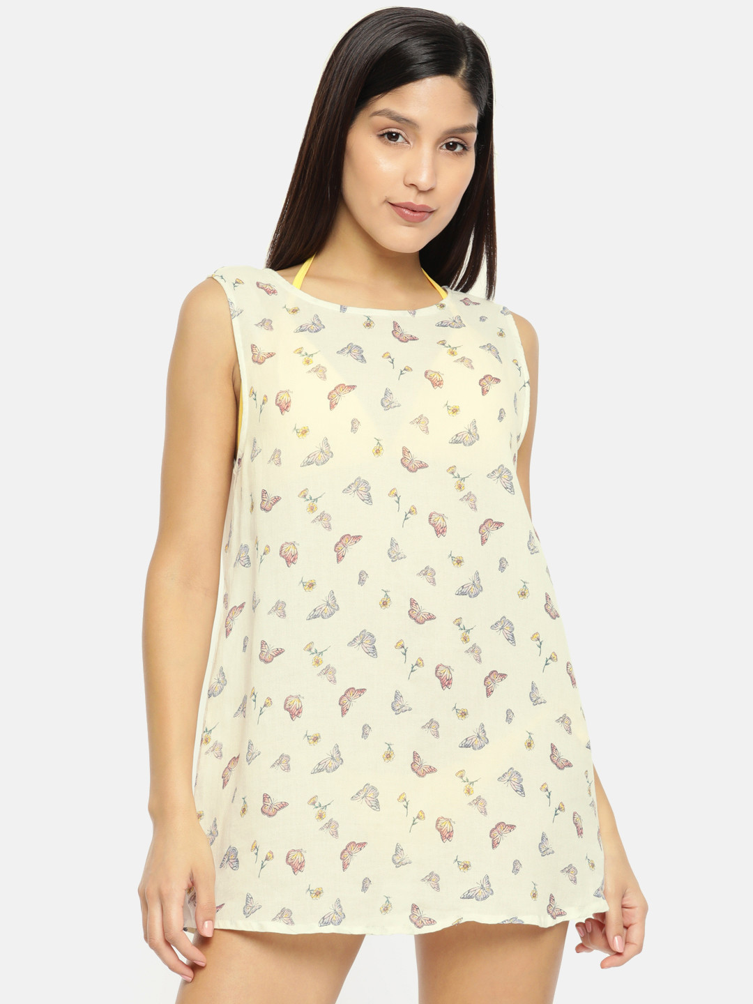 Buy Clt.s Women White & Yellow Swim Bikini Set With Cover Up Dress S69 ...