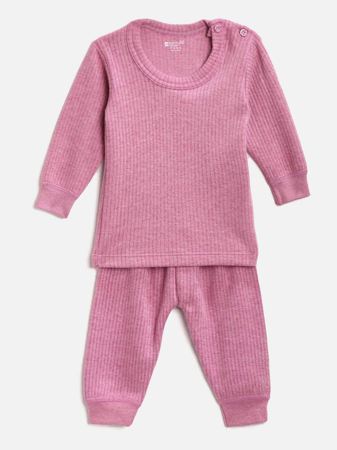 Buy BODYCARE INSIDER Girls Anti Bacterial Pink Self Striped Thermal Set ...