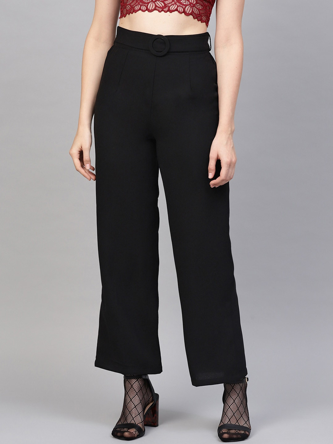 Buy SASSAFRAS Women Black Parallel Trousers - Trousers for Women ...