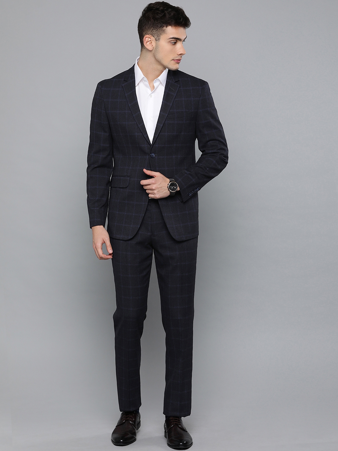 Buy Louis Philippe Men Black And Navy Blue Checked Slim Fit Single