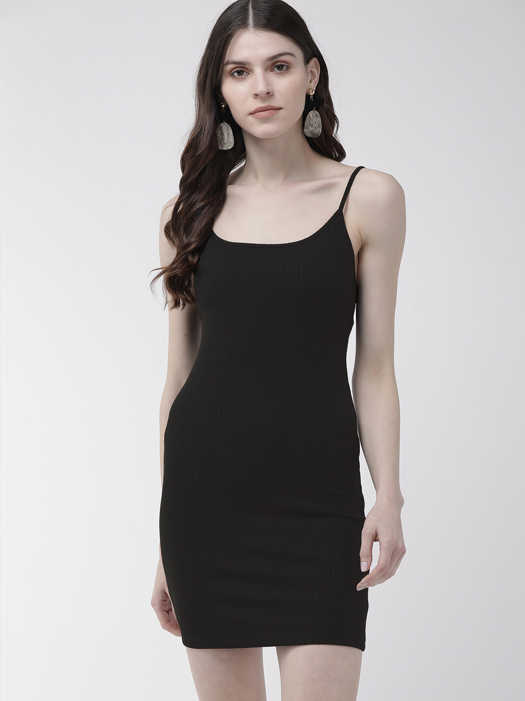 Buy FOREVER 21 Women Black Solid Ribbed Bodycon Dress - Dresses for ...