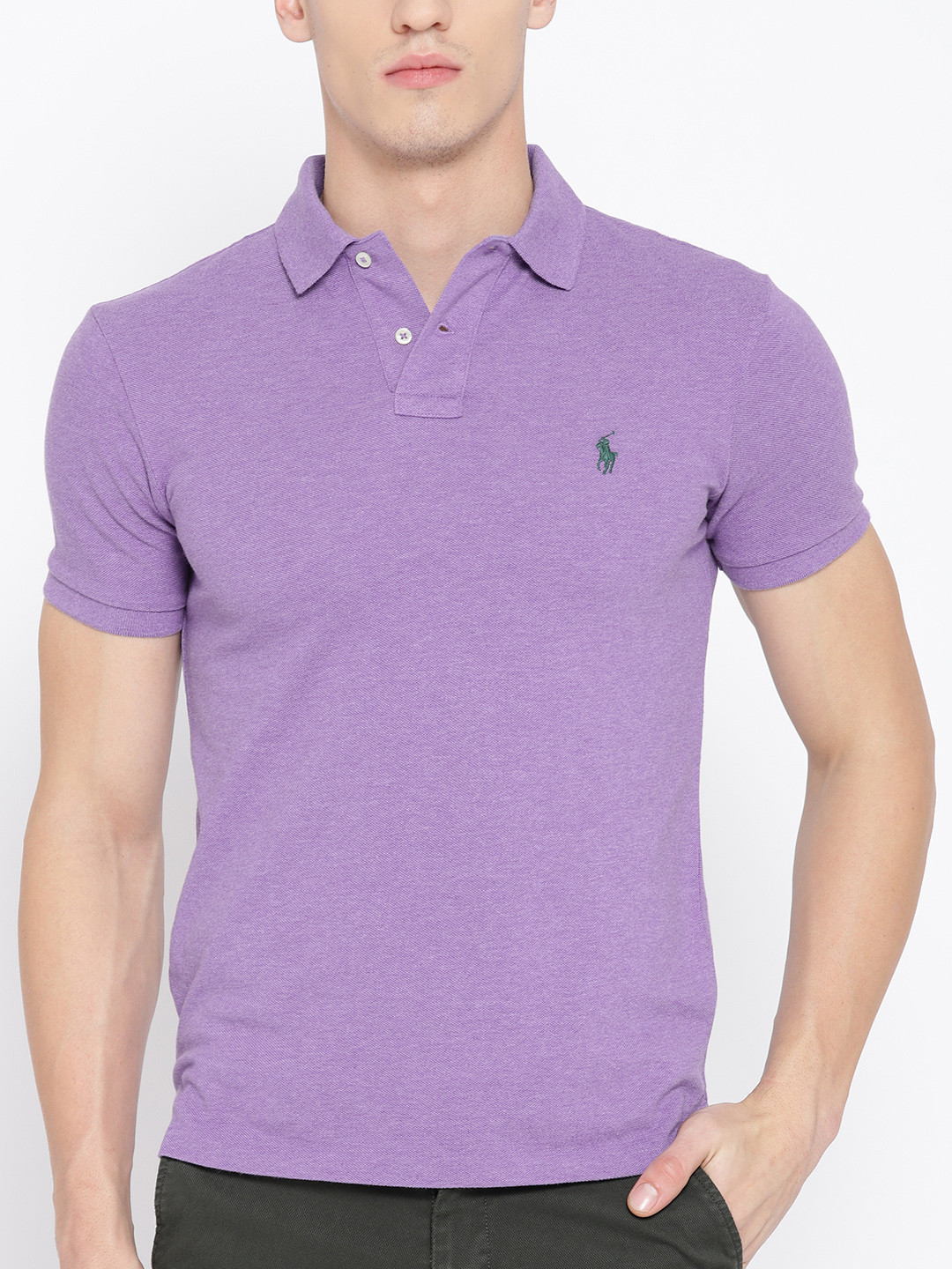 Buy Polo Ralph Lauren Men Purple Solid Slim Fit Polo Collar Pure Cotton ...