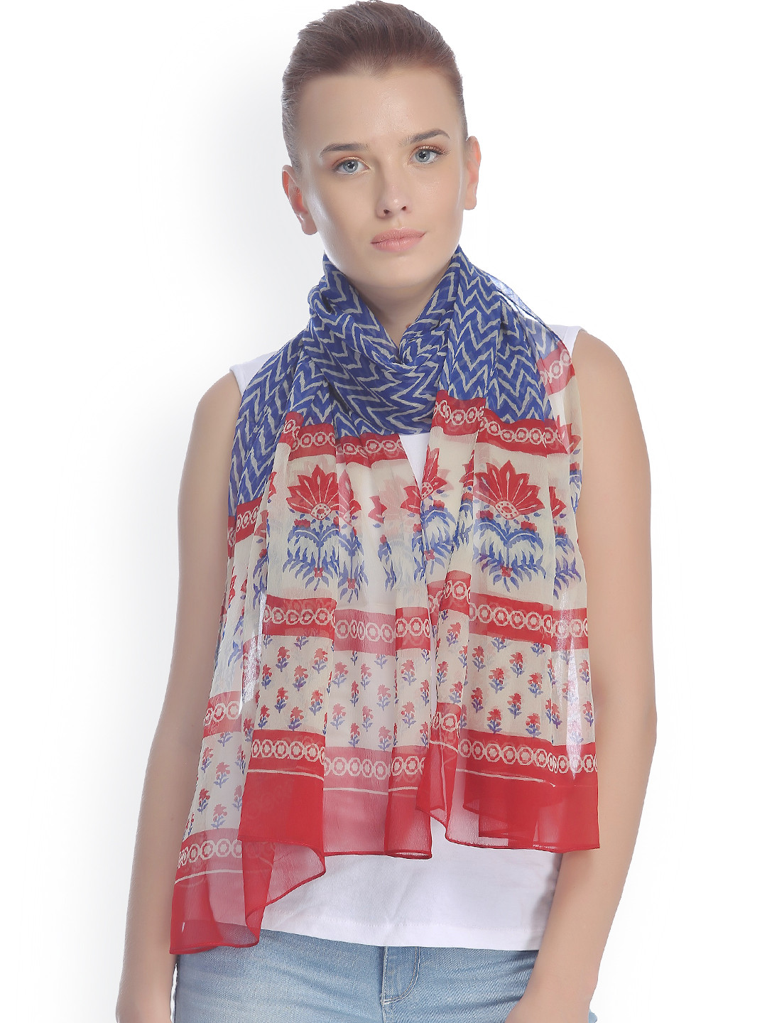Buy CoolThreads Blue & Red Printed Stole - Stoles for Women 1087393 ...