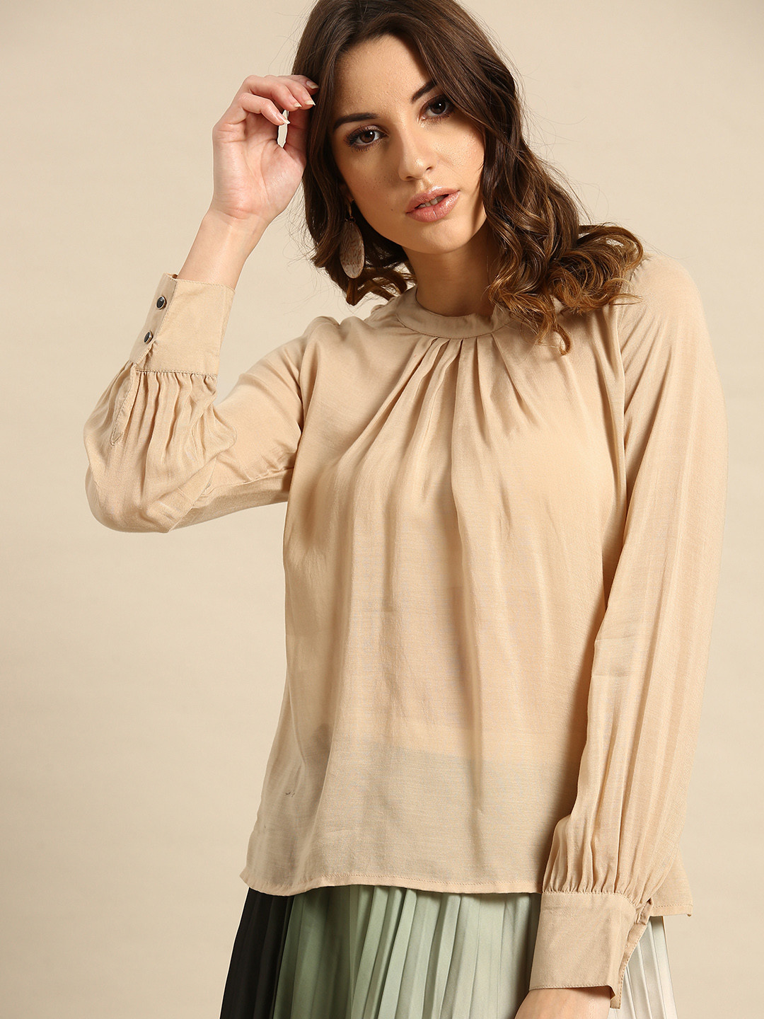 Buy AKS Couture Women Beige Solid Top - Tops for Women 10875264 | Myntra