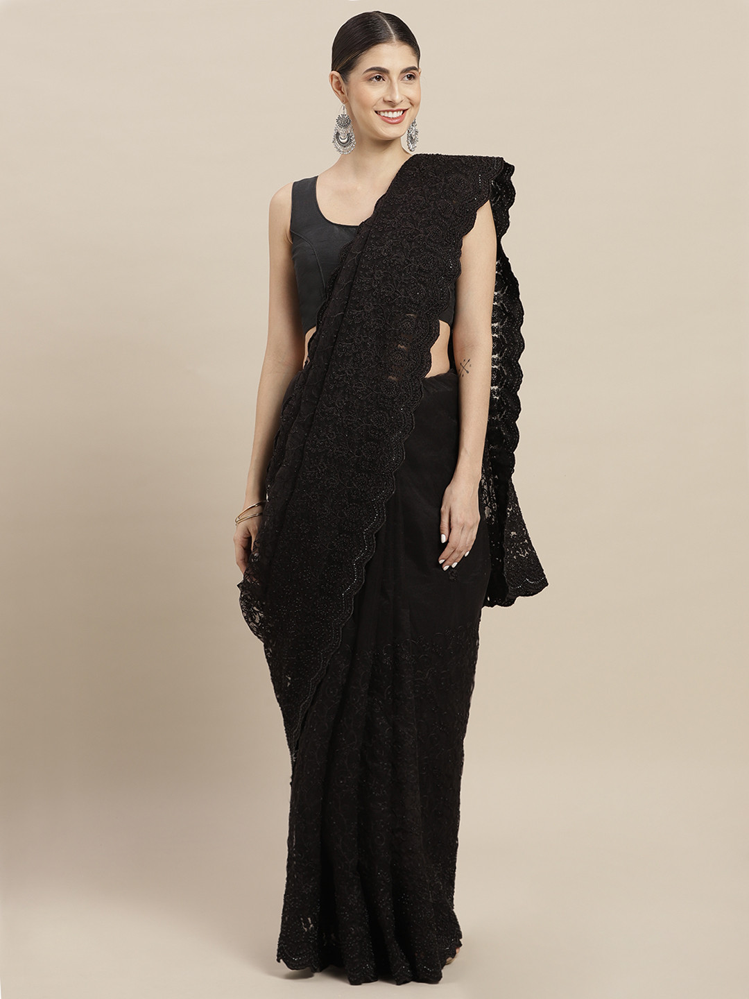 Buy Soch Black Embroidered Net Party Wear Saree - Sarees for Women ...