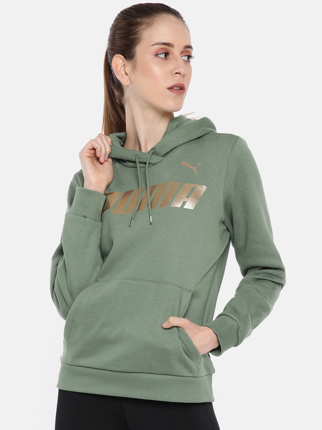 Buy Puma Women Olive Green Printed Modern Sport Hooded Pullover ...