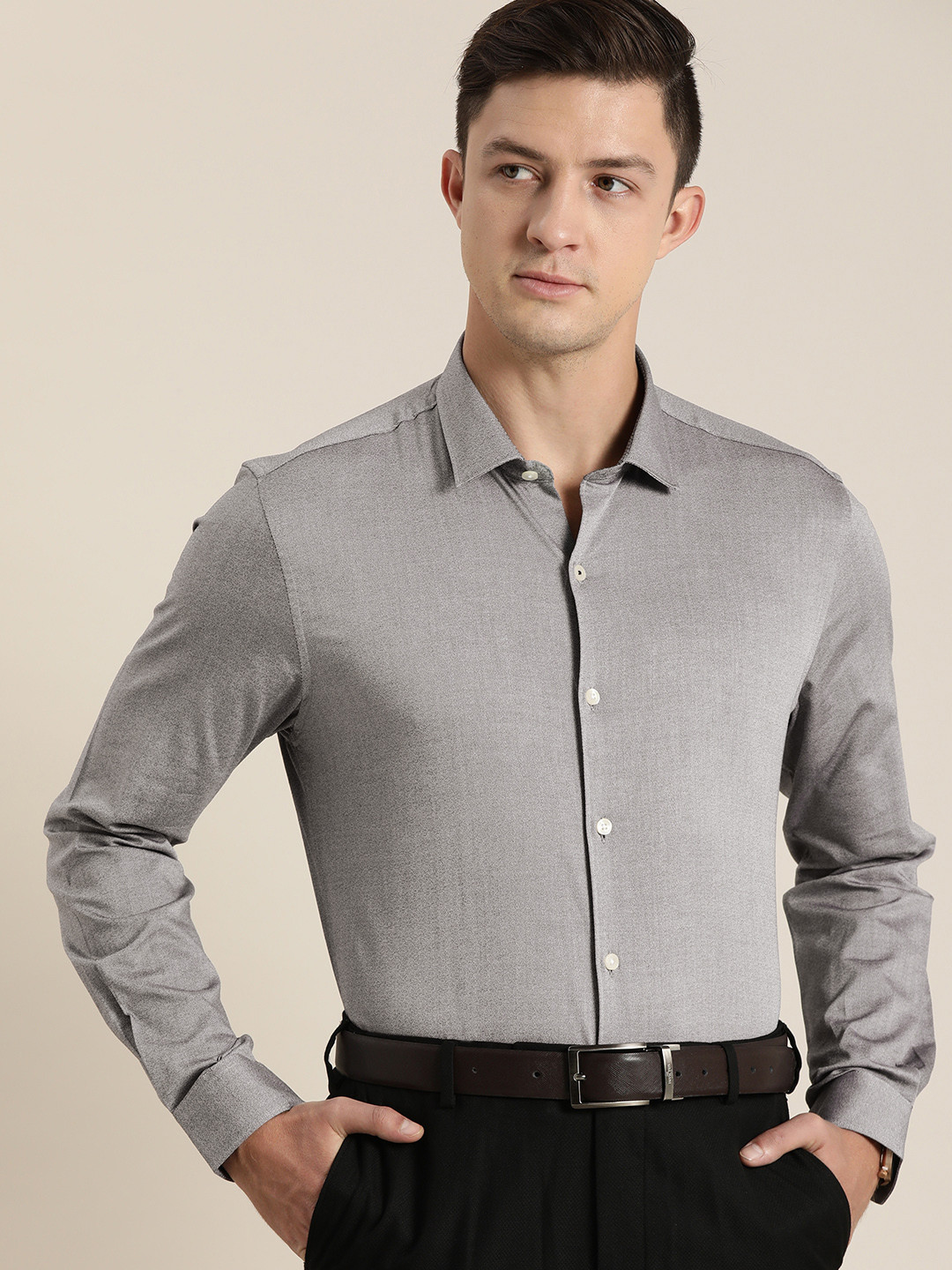 Buy INVICTUS Men Grey Slim Fit Self Design Formal Shirt - Shirts for ...