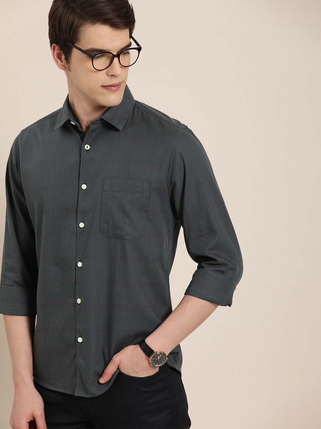 Buy INVICTUS Men Olive Green Slim Fit Checked Casual Shirt - Shirts for ...