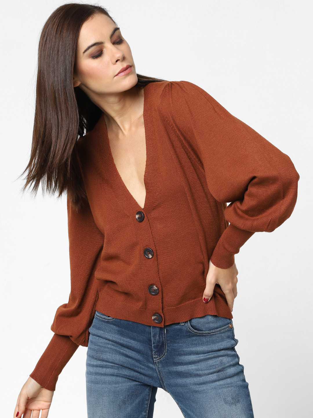 Buy ONLY Women Brown Solid Cardigan Sweater - Sweaters for Women ...