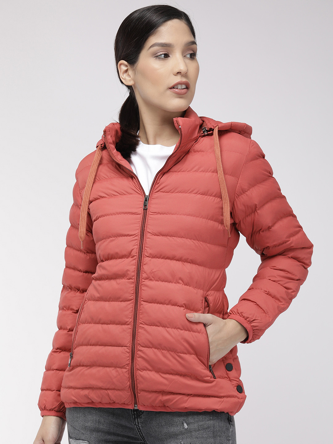 Buy Fort Collins Women Rust Pink Solid Lightweight Puffer Jacket ...