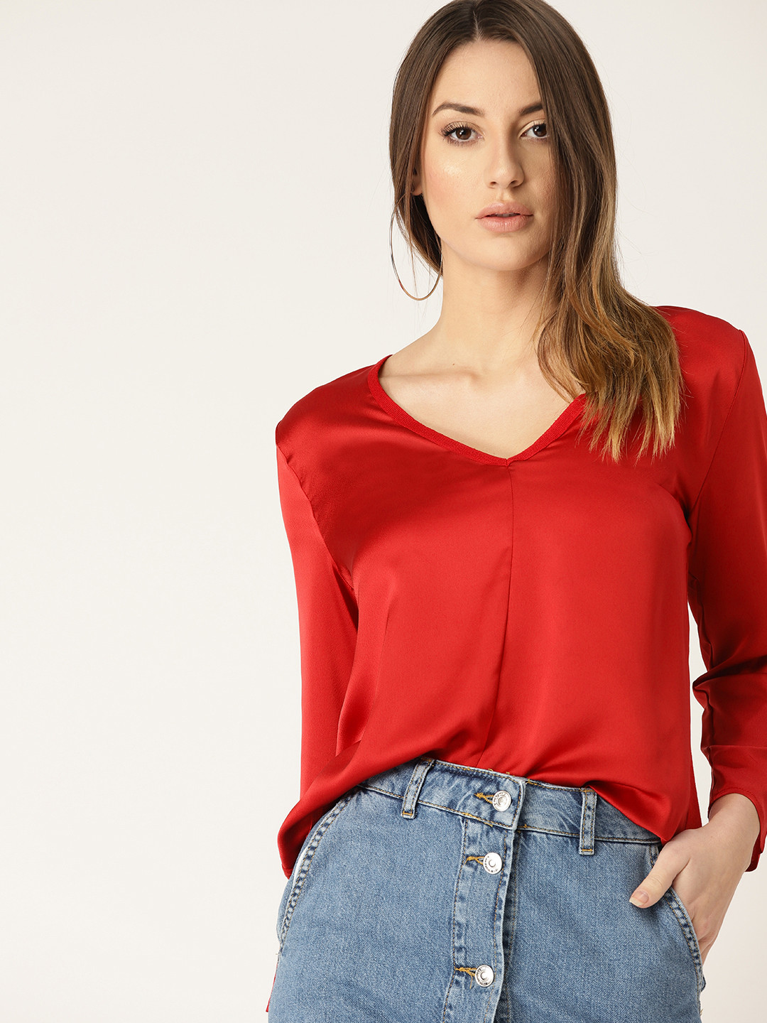 Buy MANGO Women Red Sheen Effect Solid Top - Tops for Women 10910986 ...