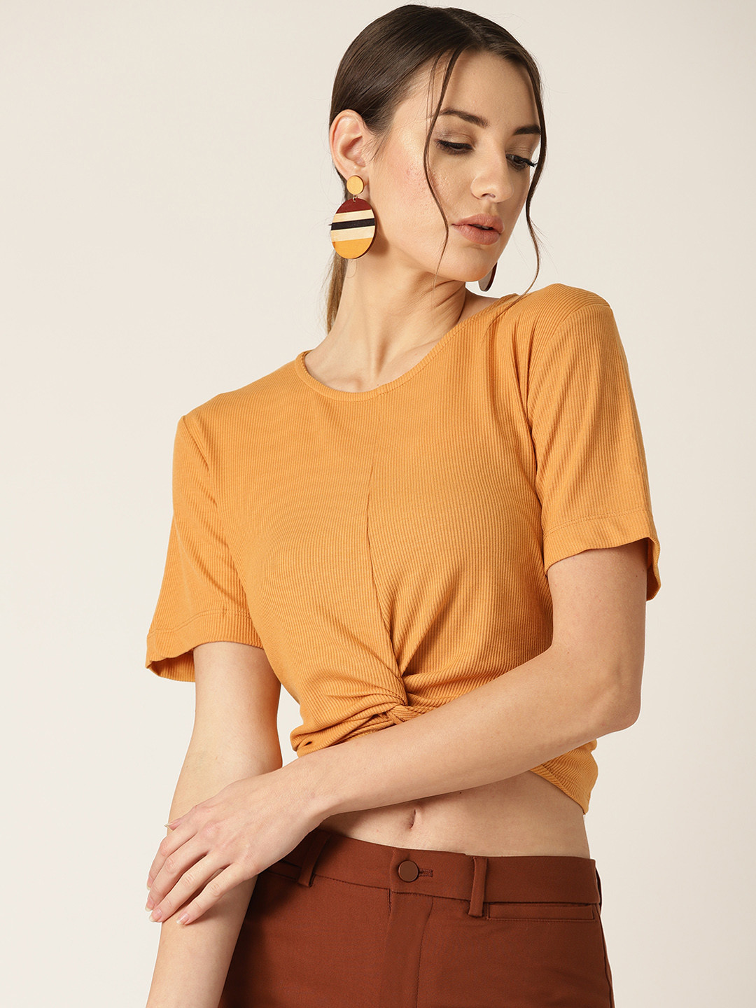 Buy MANGO Women Mustard Yellow Solid Crop Top - Tops for Women 10911152 ...