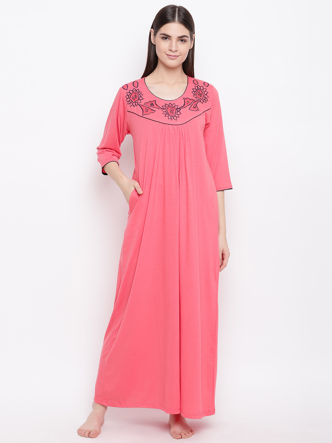 Buy Sweet Dreams Pink Solid Maxi Nightdress - Nightdress for Women ...