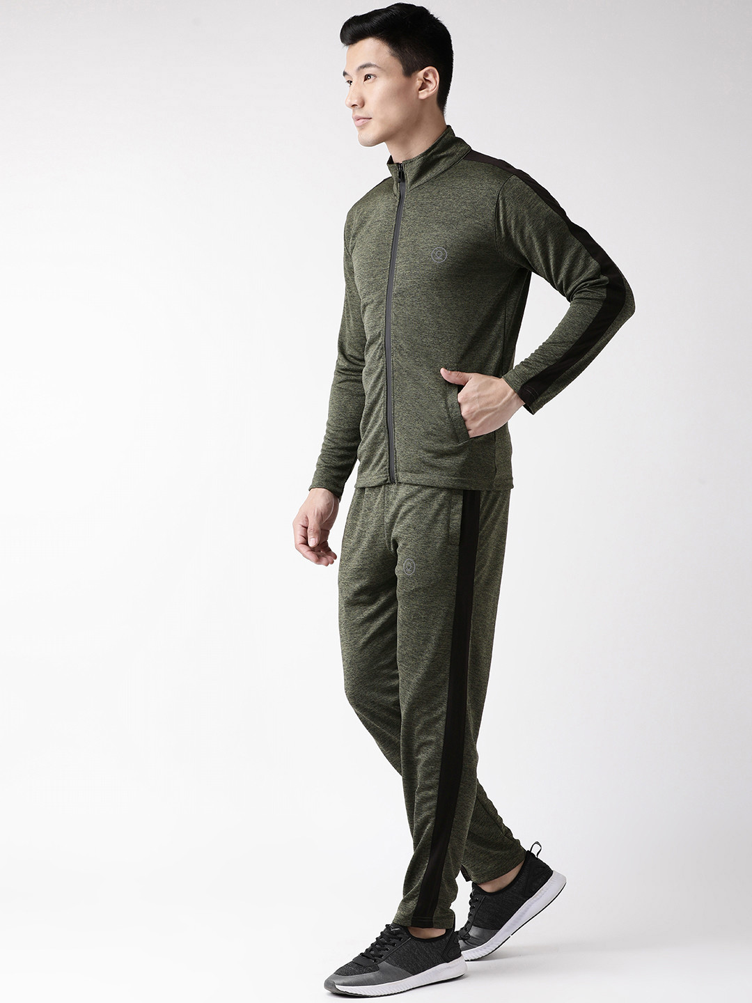 Buy Chkokko Men Olive Green Self Design Training Tracksuit - Tracksuits ...