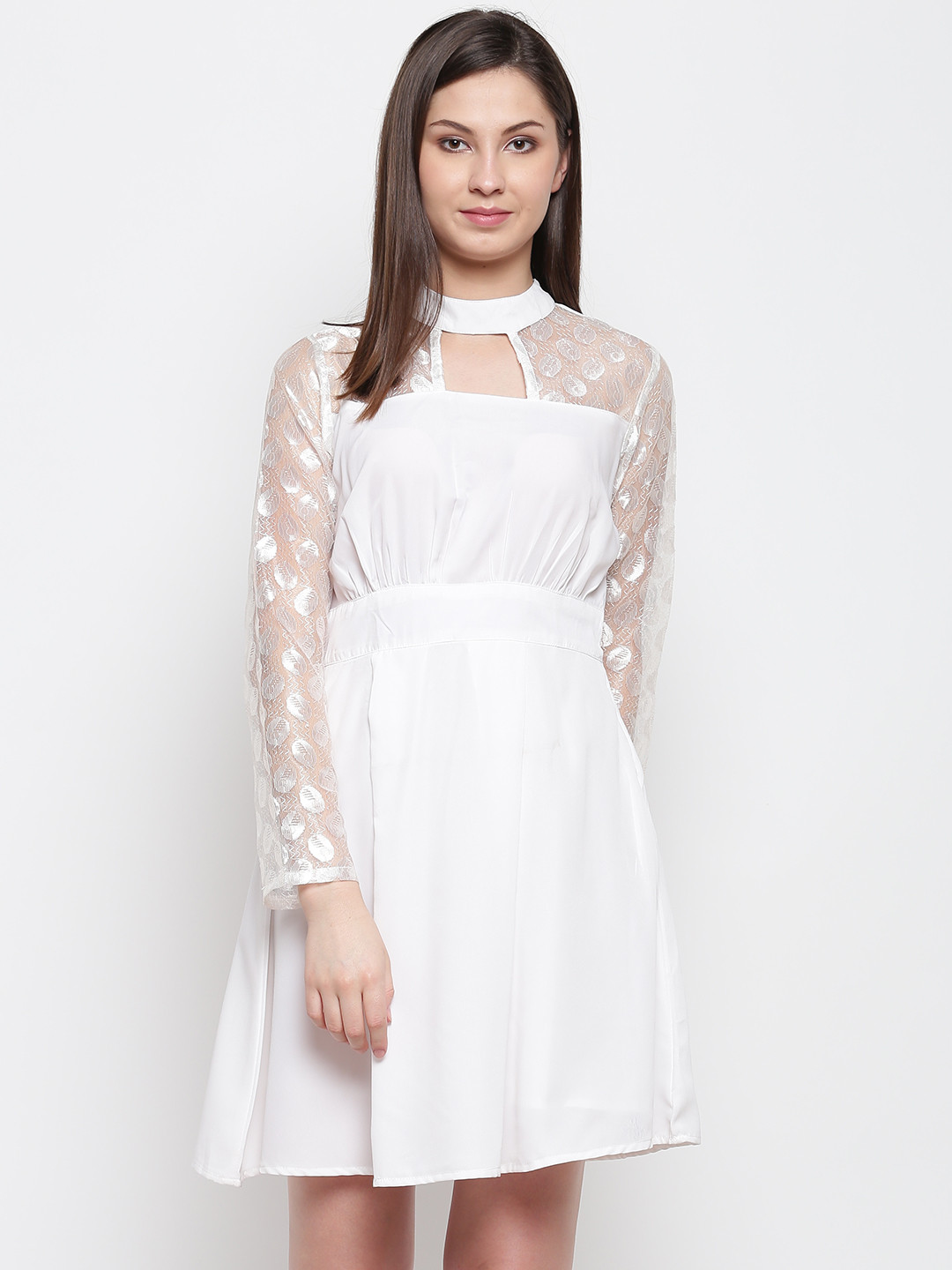 Buy Karmic Vision Women White Solid Semi Sheer A Line Dress - Dresses ...
